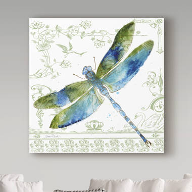 August Grove® Irises And Dragonfly - Wrapped Canvas Graphic Art | Wayfair